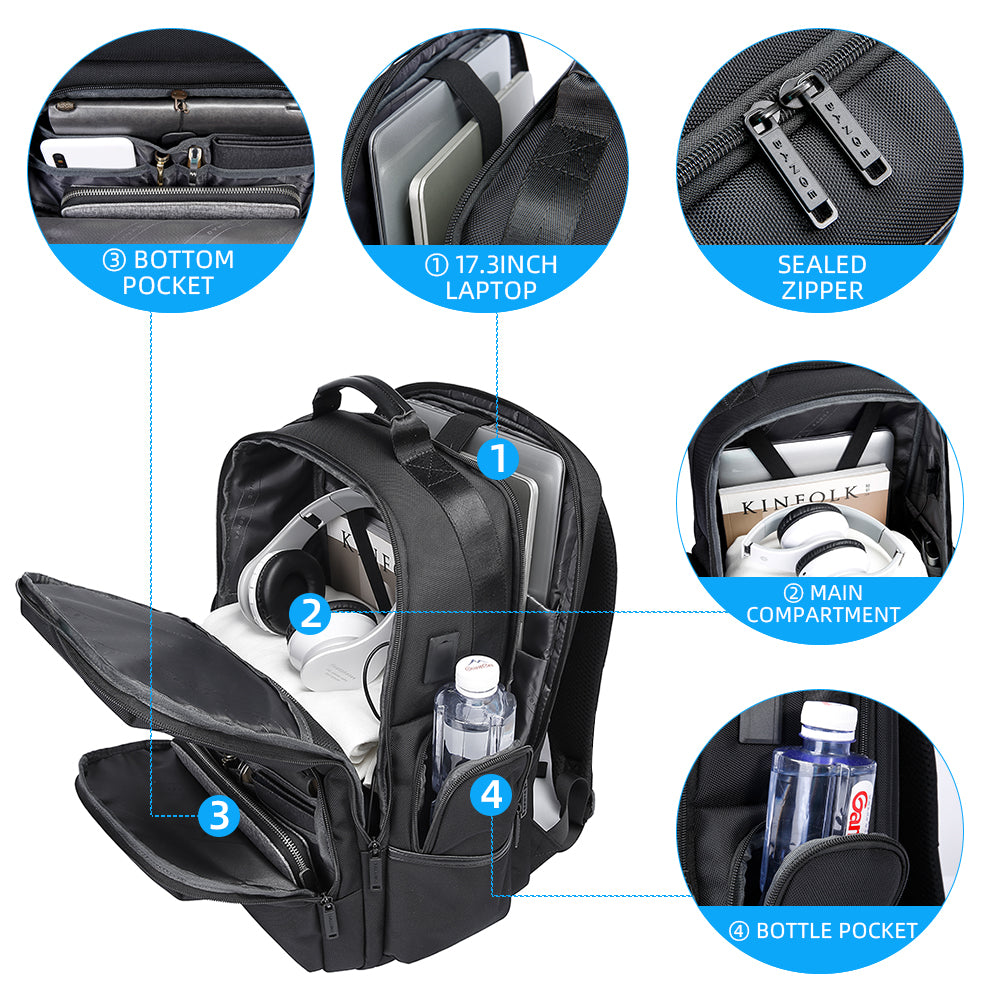 BANGE Laptop Backpack for Men，Business Travelling Backpacks with USB C ...